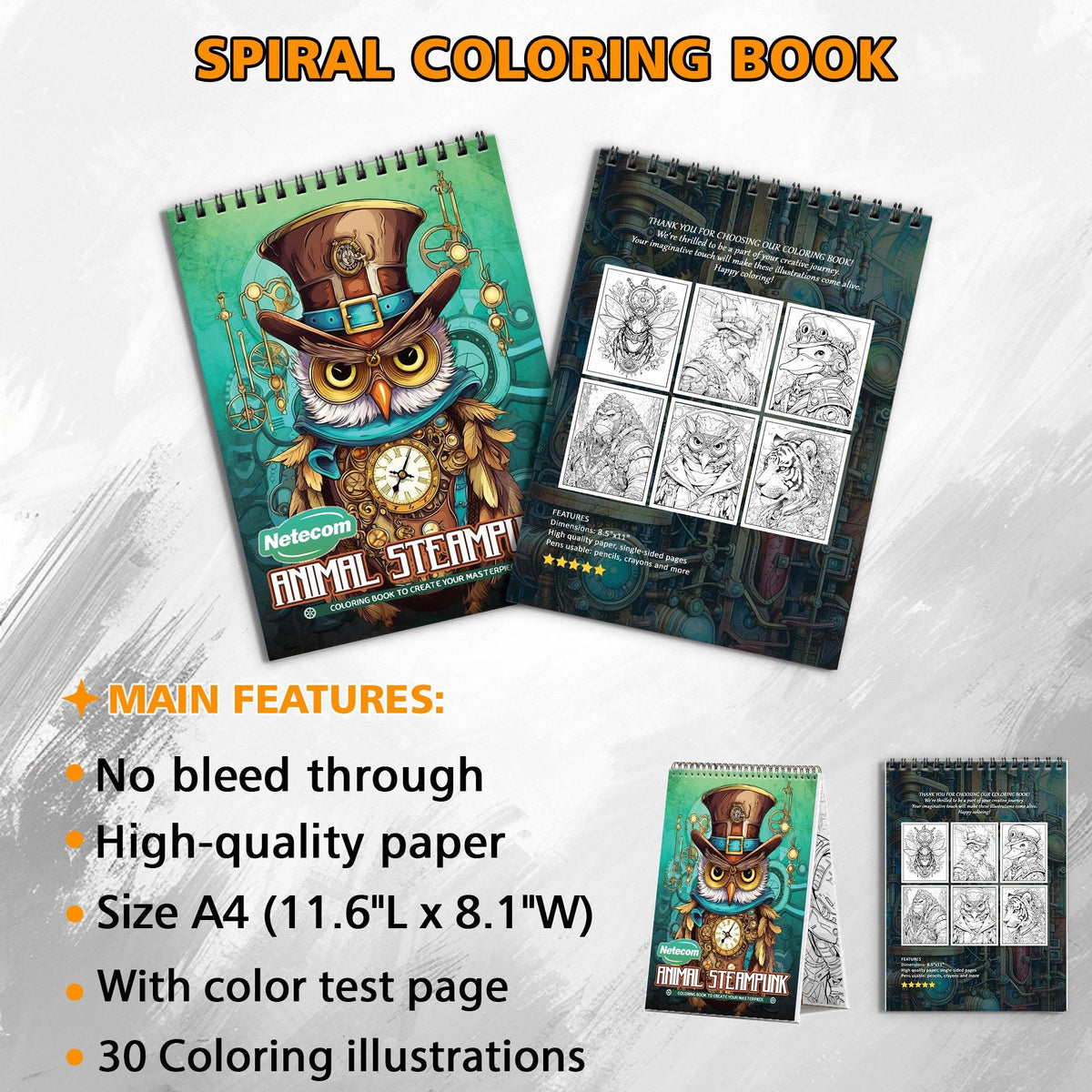 Animals Steampunk Spiral Bound Coloring Book, Mechanical Steampunk Ani ...
