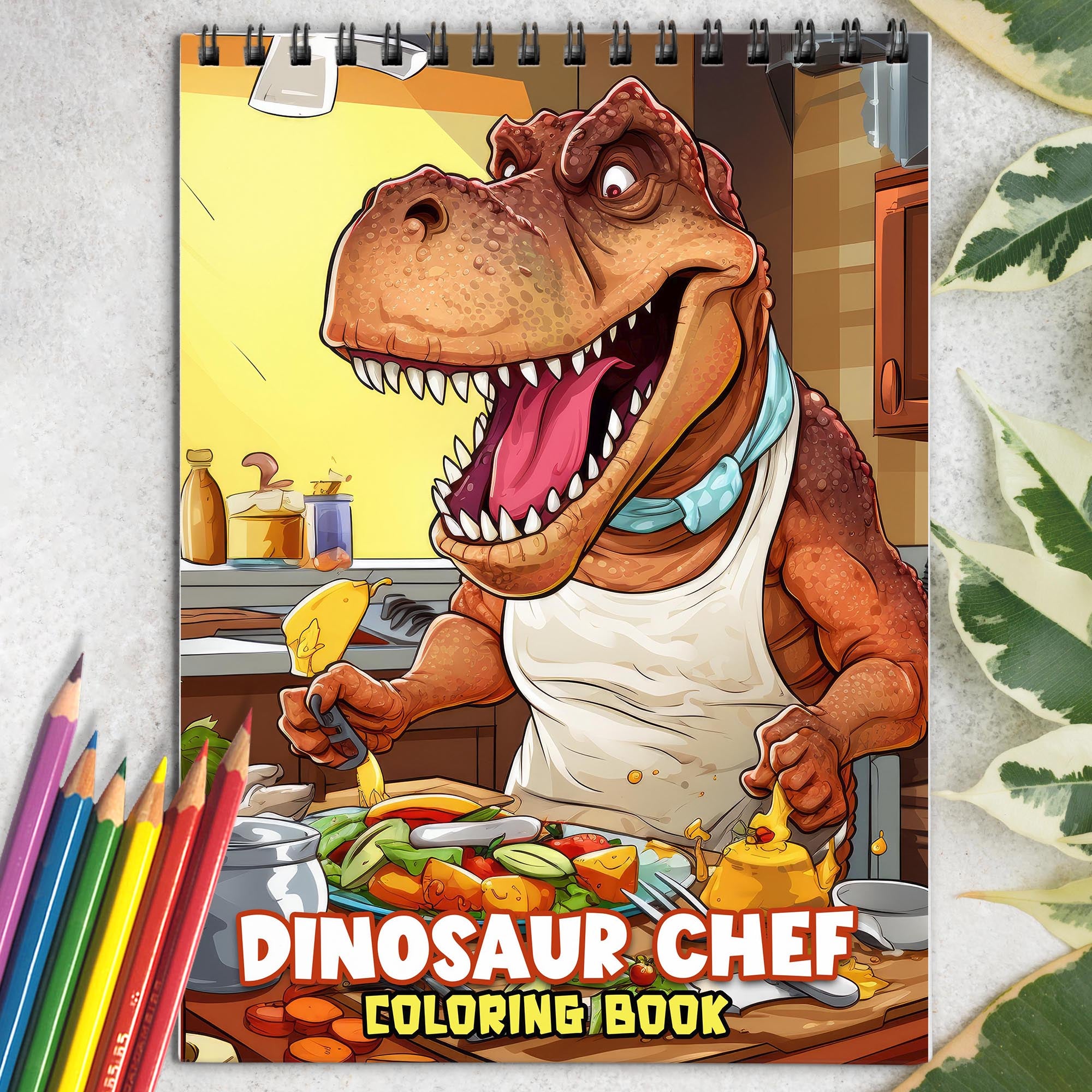 Dinosaur Chef Spiral-Bound Coloring Book: 30 Enchanting Coloring Pages ...