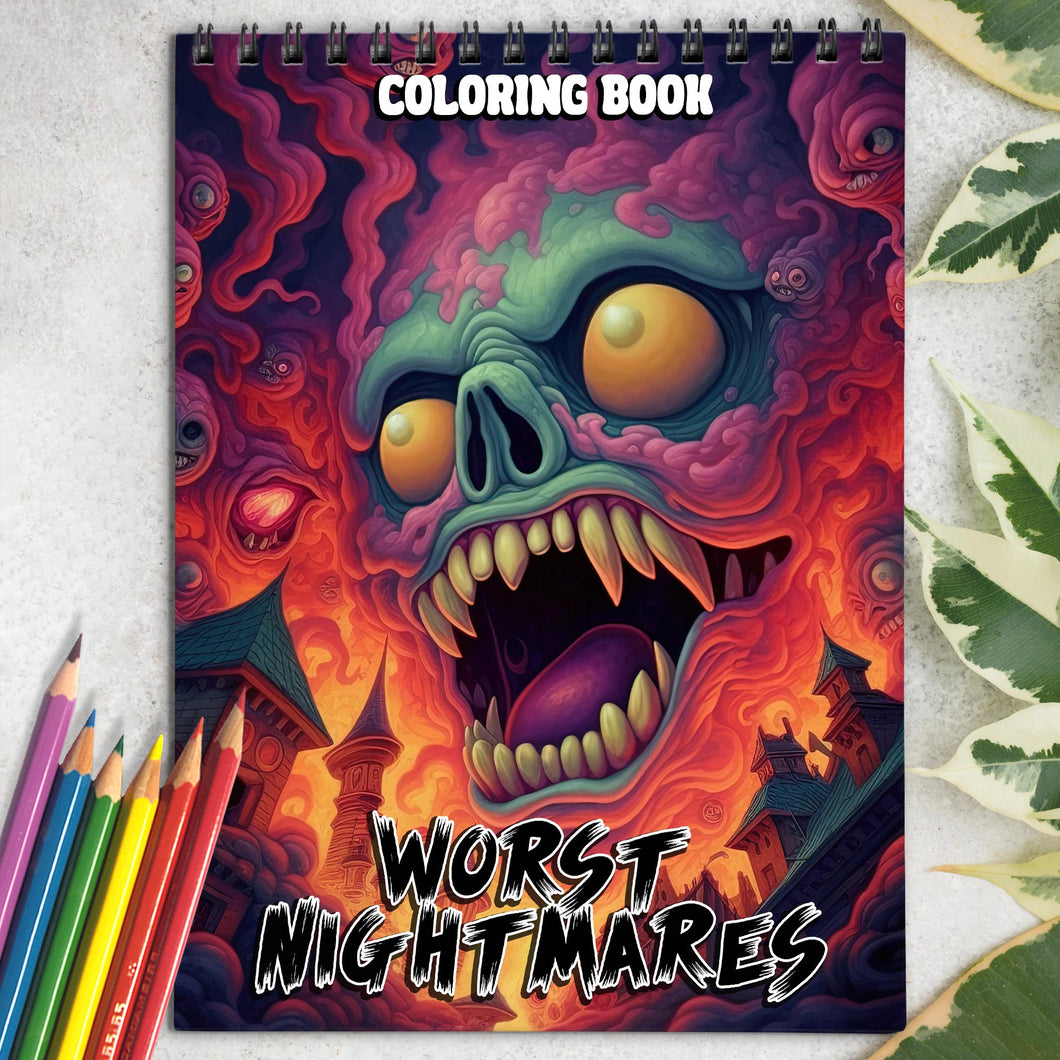 Worst Nightmares Spiral Coloring Book: 30 Coloring Pages of Sinister N ...