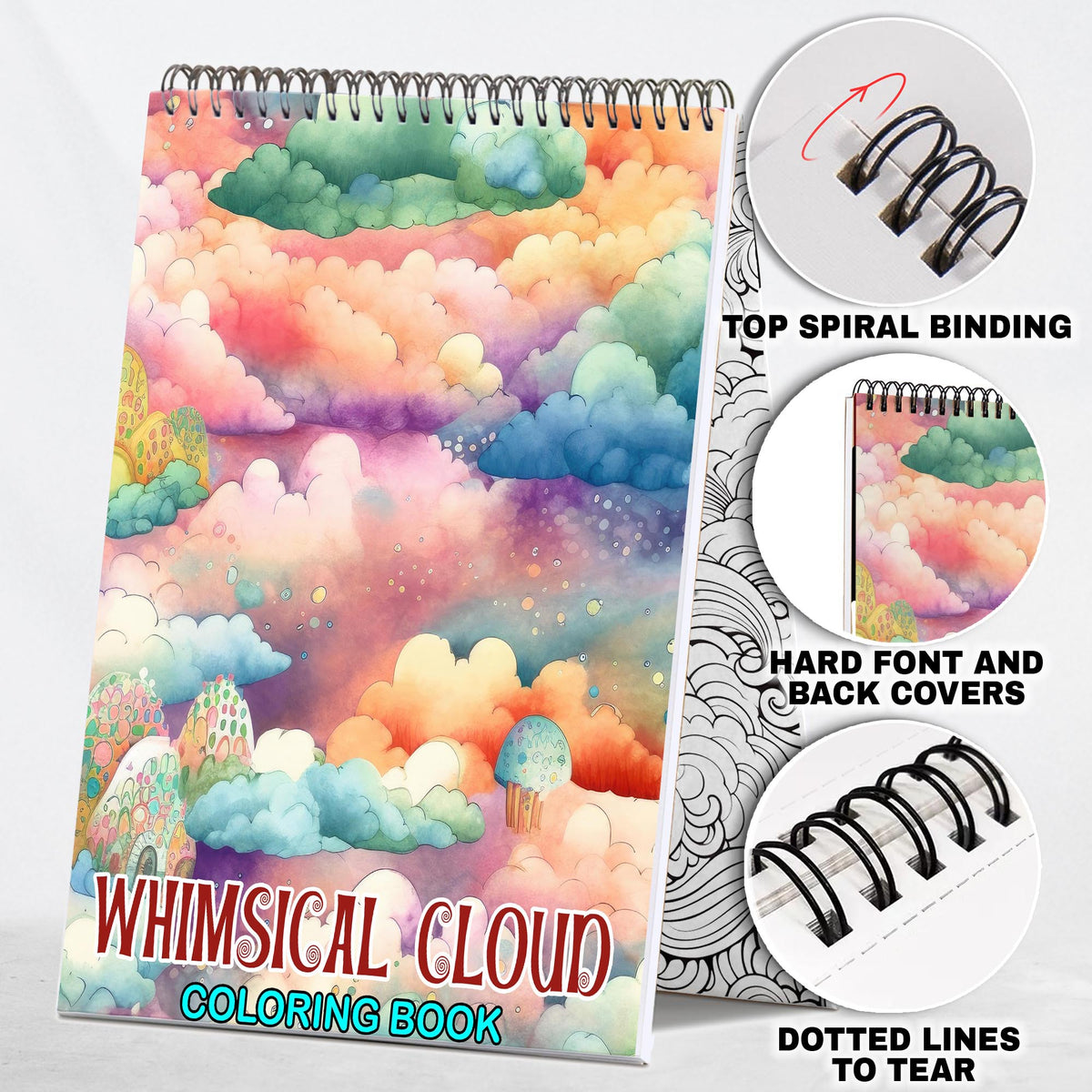 Whimsical Cloud Spiral Coloring Book: 30 Coloring Pages of Clouds in V ...