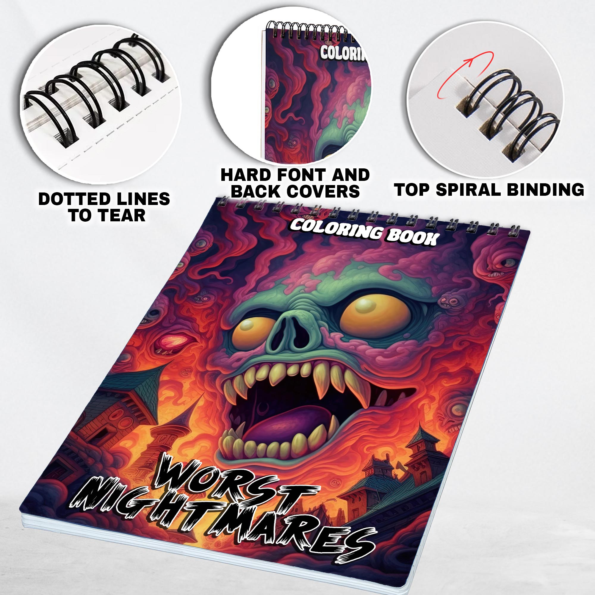 Worst Nightmares Spiral Coloring Book: 30 Coloring Pages of Sinister N ...