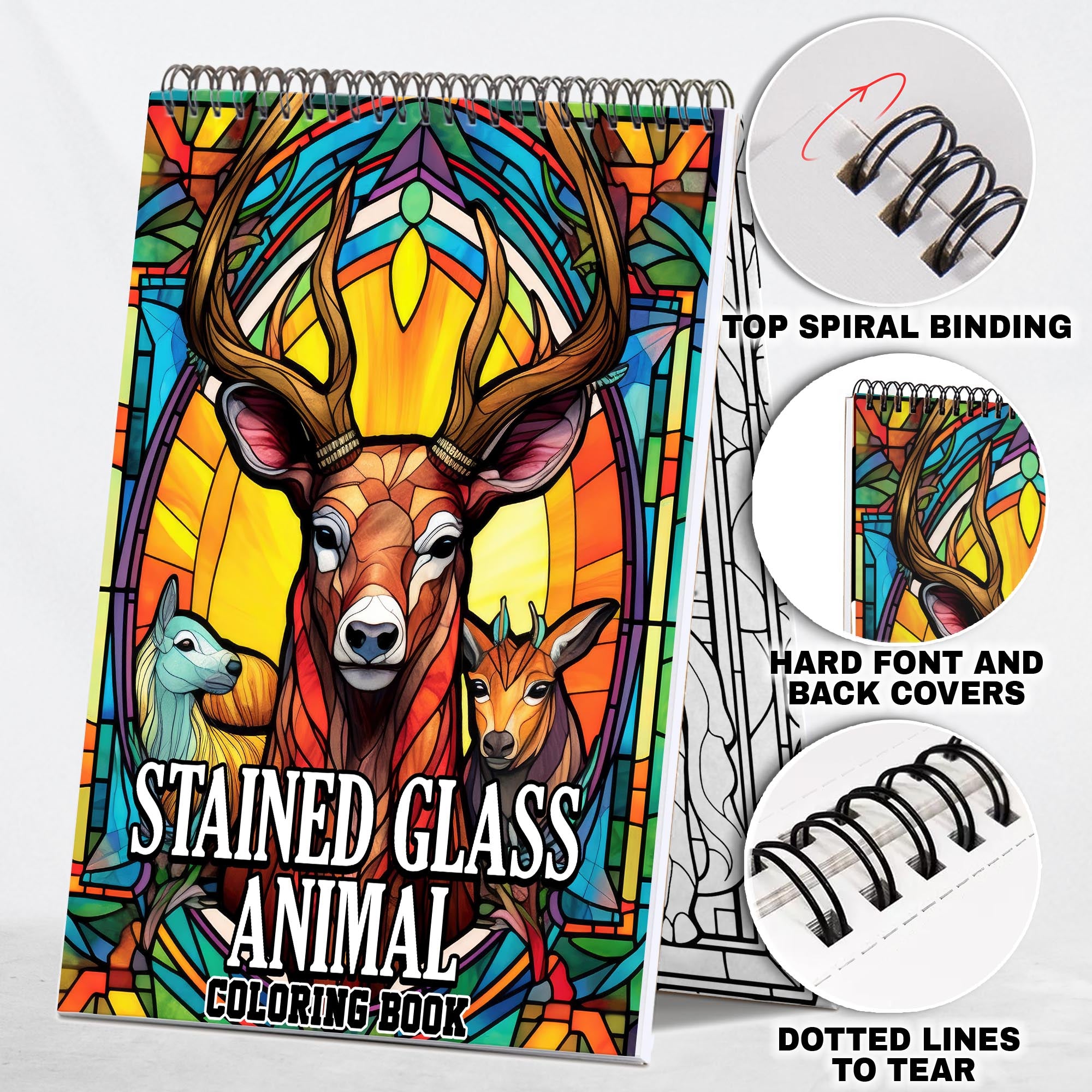 Stained Glass Animal Spiral Coloring Book: 30 Exquisite Coloring Pages ...