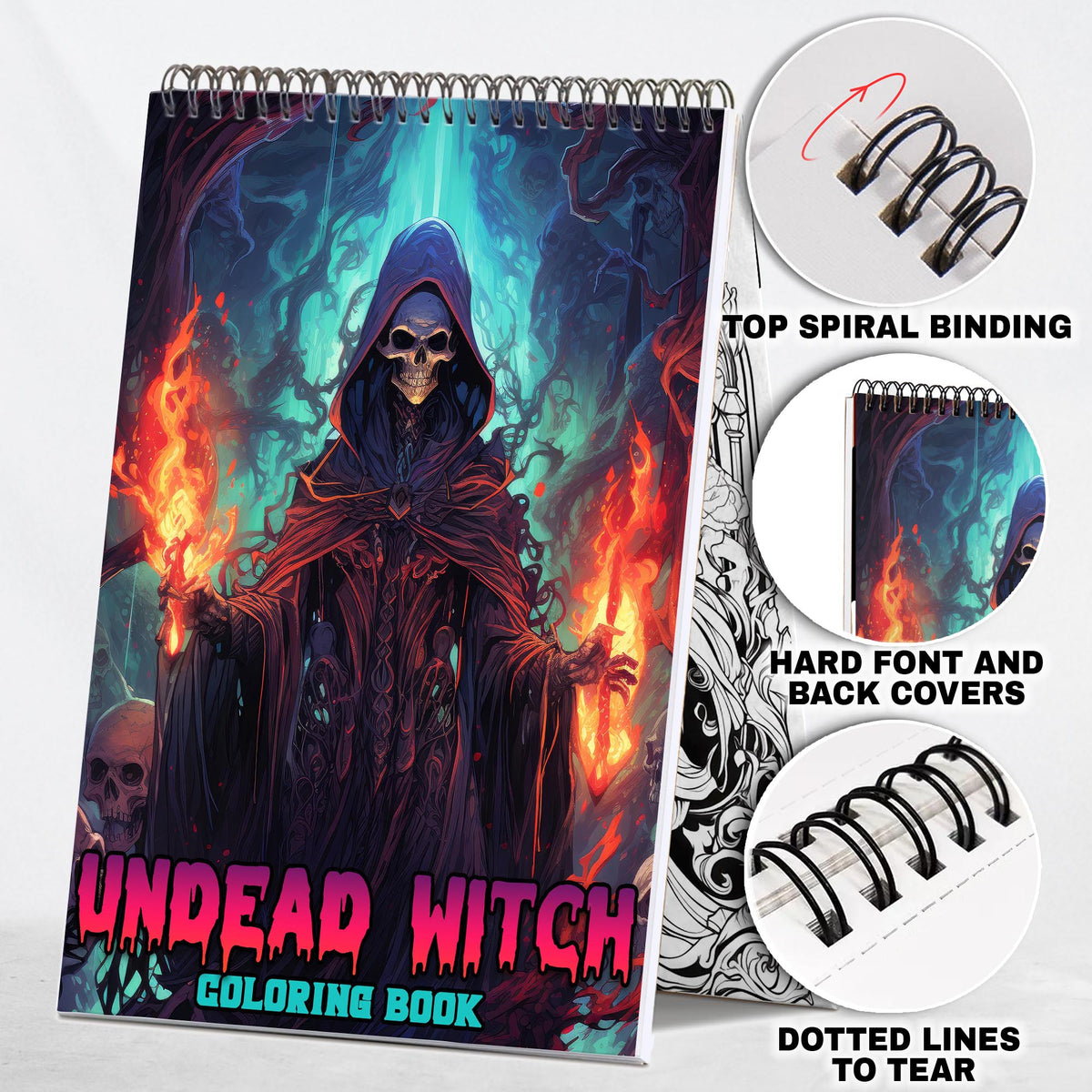 Undead Witch Spiral-Bound Coloring Book: 30 Exquisite Coloring Pages t ...