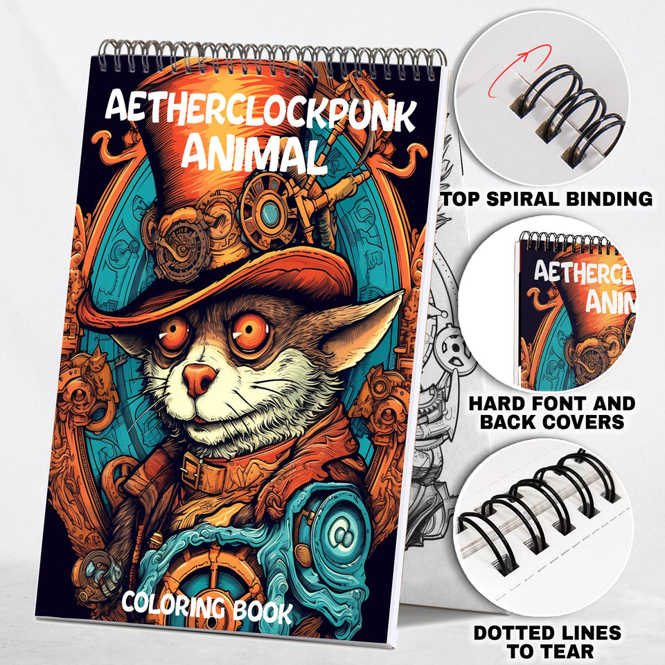Aetherclockpunk Animals Spiral Coloring Book: 30 Exquisite Aether Cloc ...