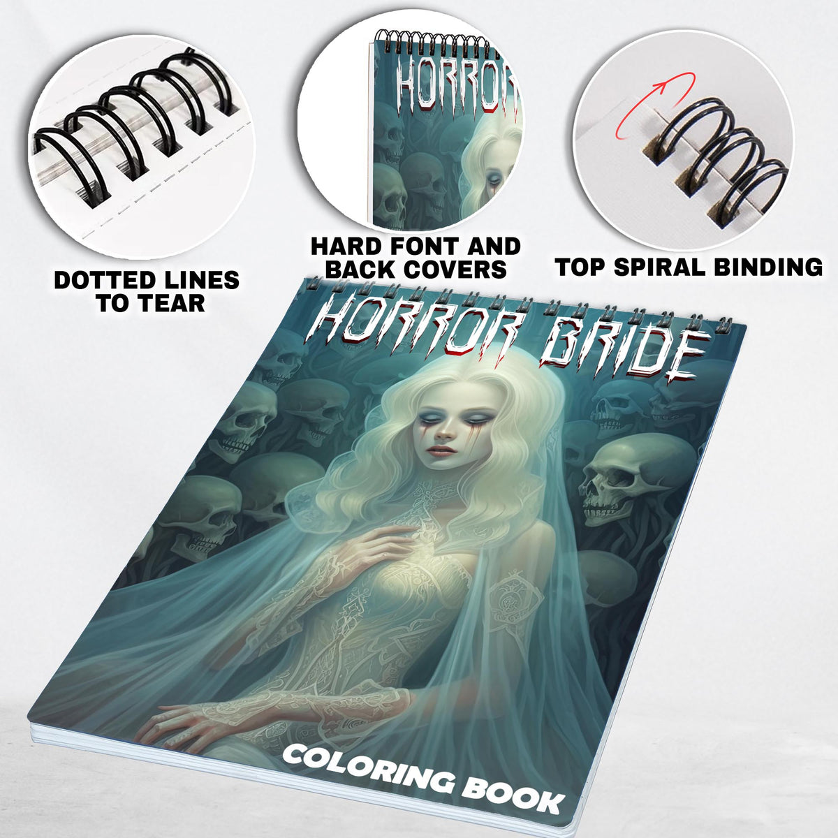 Horror Bride Spiral Coloring Book: 30 Charming Horror Bride Coloring P ...