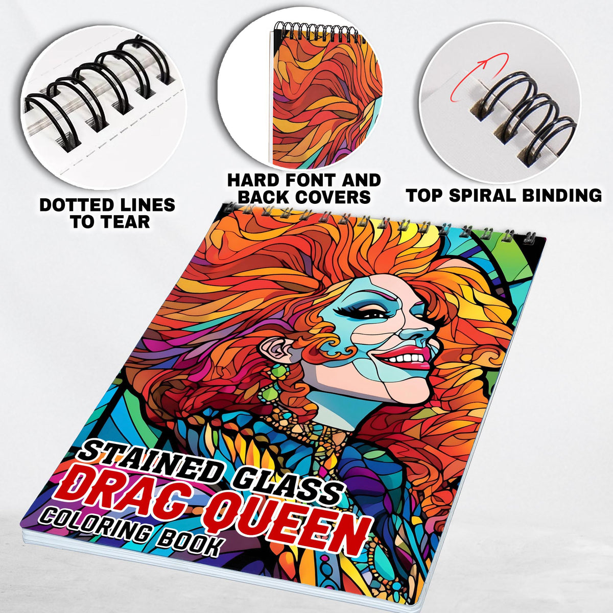 Stained Glass Drag Queen Spiral Bound Coloring Book: 30 Stained Glass ...
