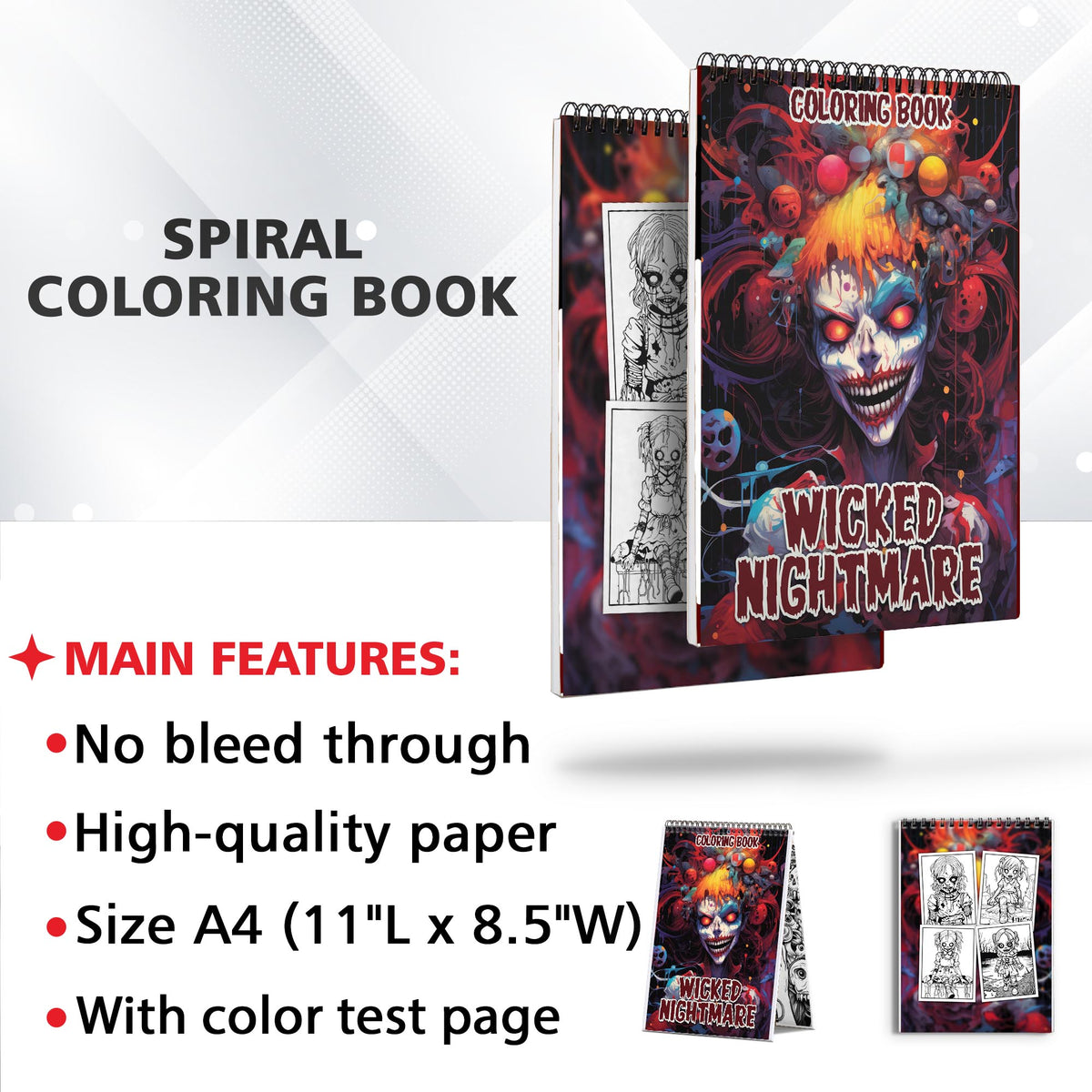 Wicked Nightmare Spiral Bound Coloring Book: Dive into the Abyss of Wi ...