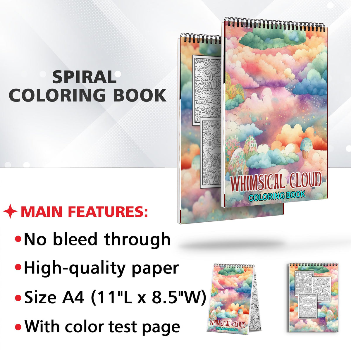 Whimsical Cloud Spiral Coloring Book: 30 Coloring Pages of Clouds in V ...