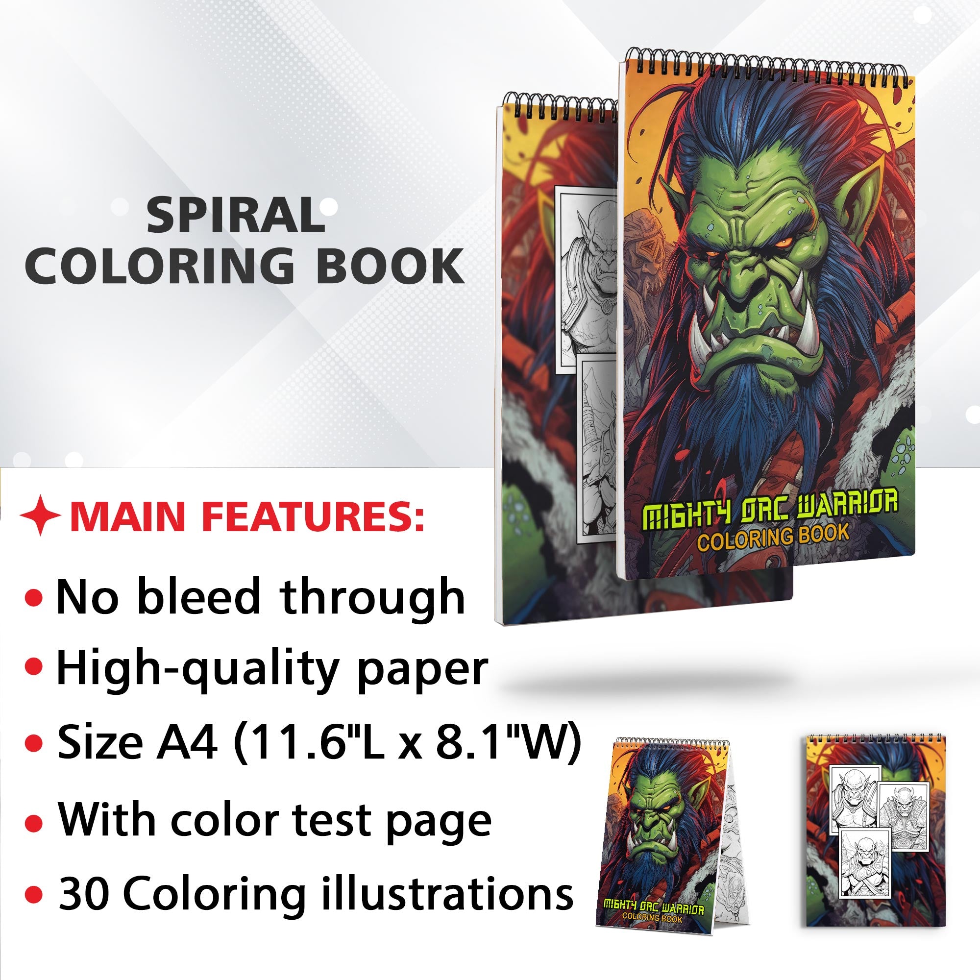 Mighty Orc Warrior Spiral Coloring Book: 30 Captivating Coloring Pages ...