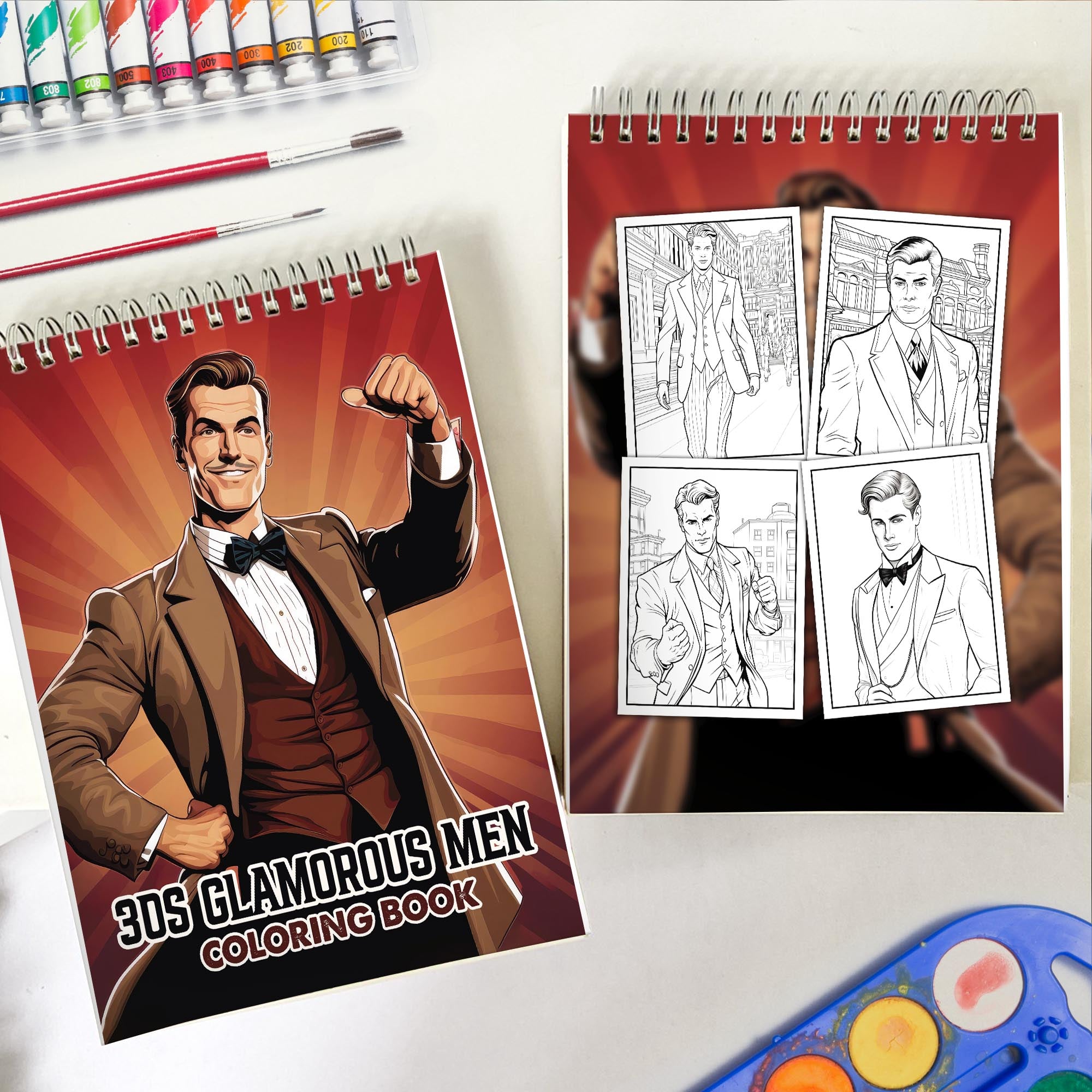 30s Glamorous Men Spiral Bound Coloring Book: 30 Glamorous Men Colorin ...