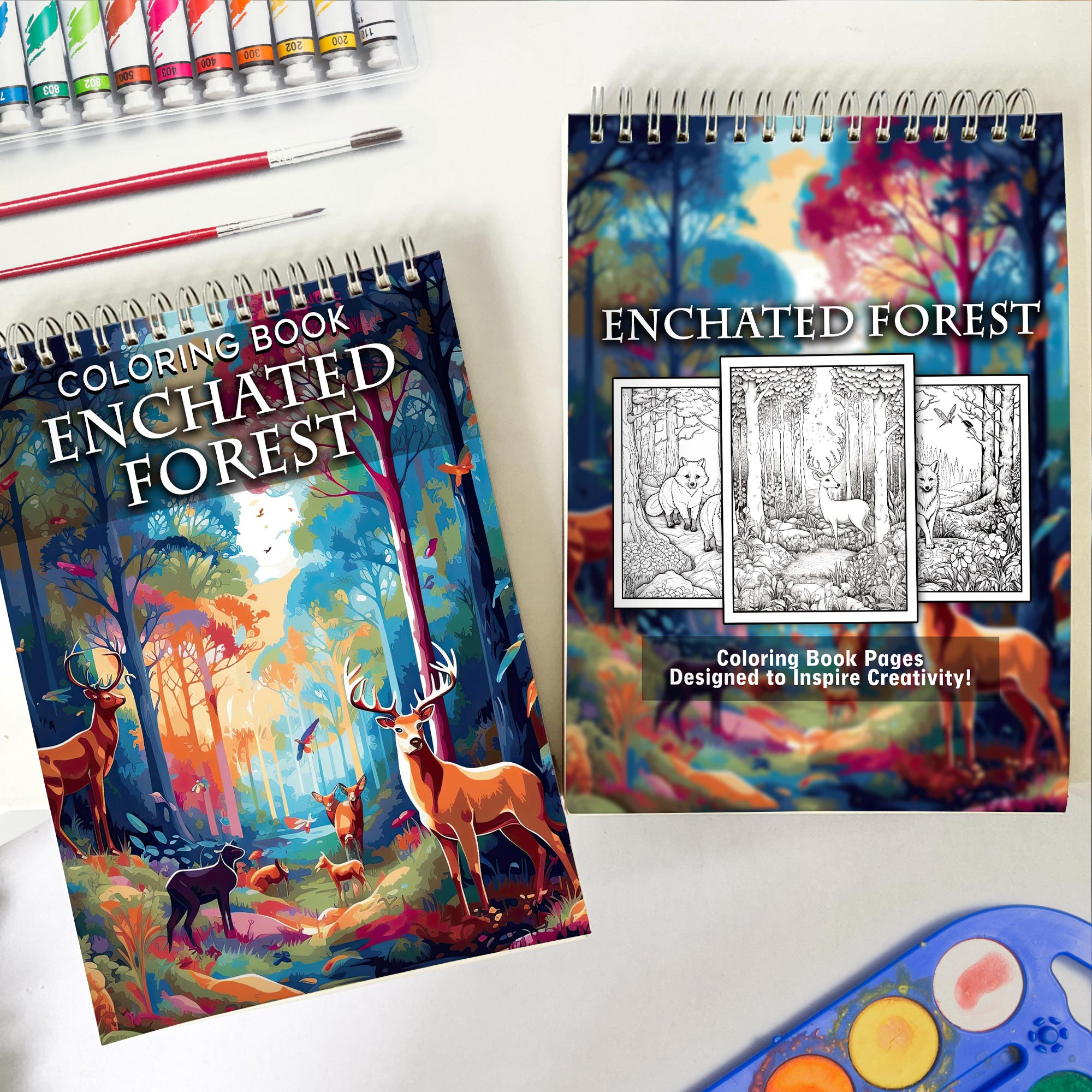 Enchated Forest Spiral Coloring Book: 30 Whimsical Flora and Fauna in ...