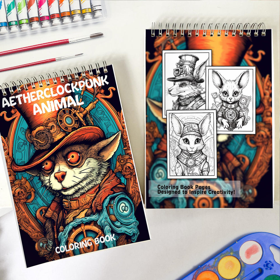 Aetherclockpunk Animals Spiral Coloring Book: 30 Exquisite Aether Cloc ...