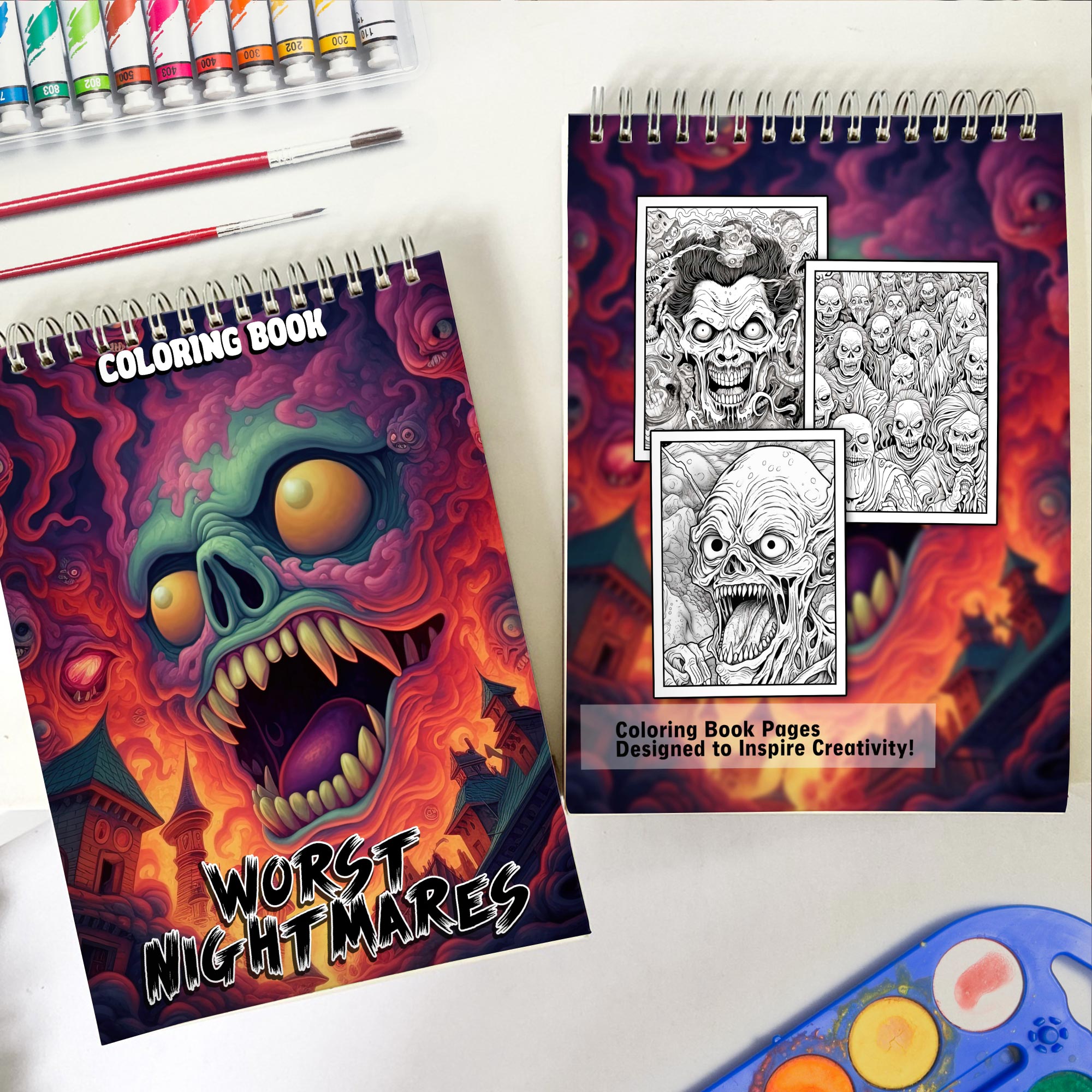 Worst Nightmares Spiral Coloring Book: 30 Coloring Pages of Sinister N ...
