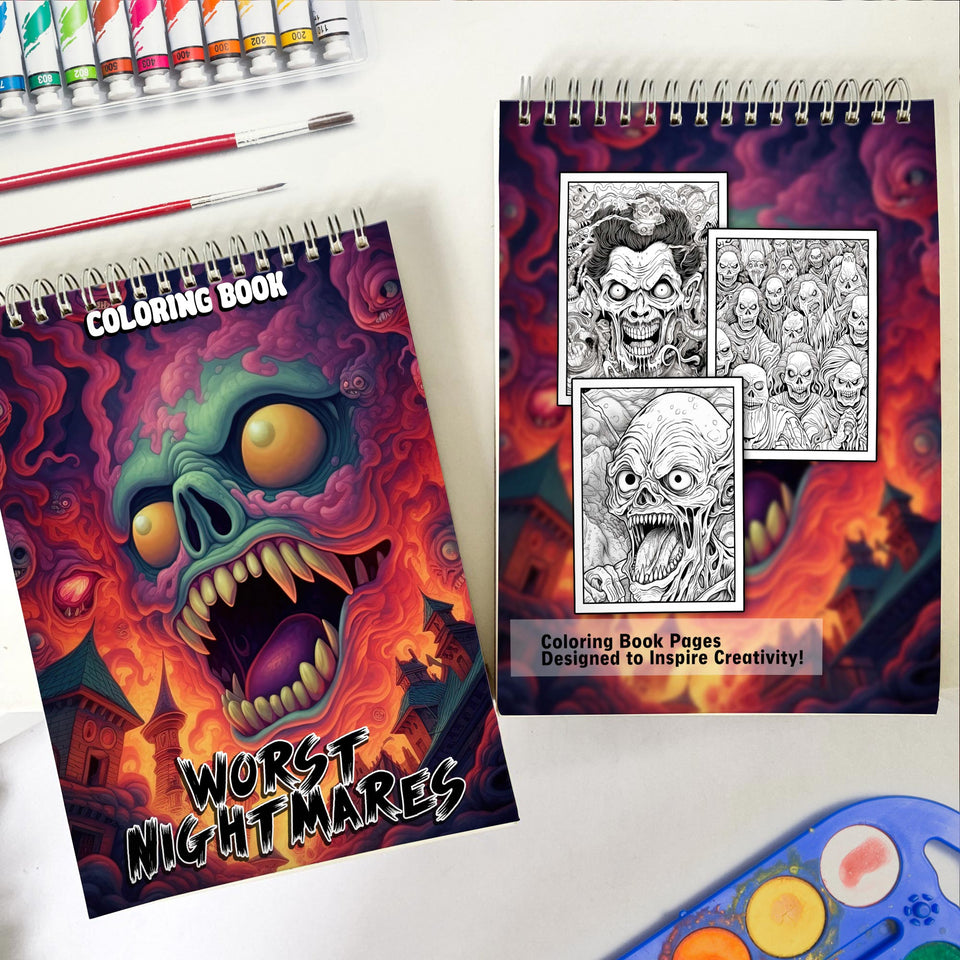 Worst Nightmares Spiral Coloring Book: 30 Coloring Pages of Sinister N ...