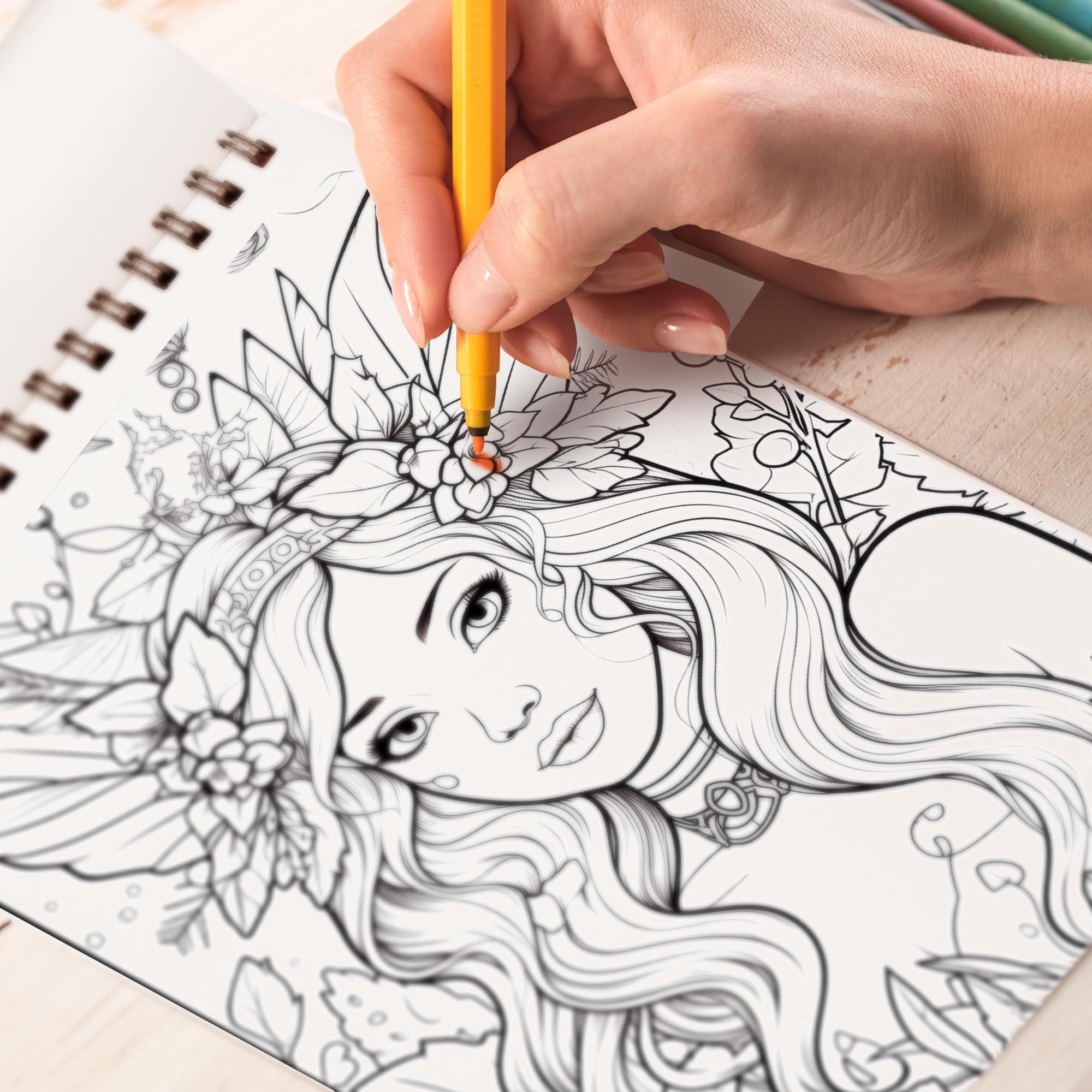 Forest Goddess Spiral Bound Coloring Book: 30 Mesmerizing Coloring Pag ...